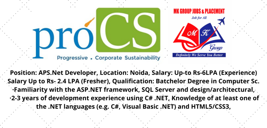 ASP.NET DEVELOPER, (Experience & Fresher ), NOIDA - MK GROUP JOBS AND ...